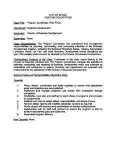 Program Coordinator Job Description - City of Berea