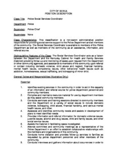 Police Social Services Coordinator Job Description - City of Berea